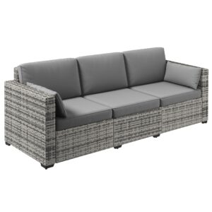 wicker patio couch, pe rattan 3-seat sofa, outdoor furniture with deep seating, cushions, steel frame, gray