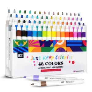 jkc 48 colors acrylic paint markers set, acrylic paint pens with medium tip for kids adults, acrylic markers for rock painting, pumpkin, stone, canvas, wood, paper, glass, ceramic, fabric, plastic egg