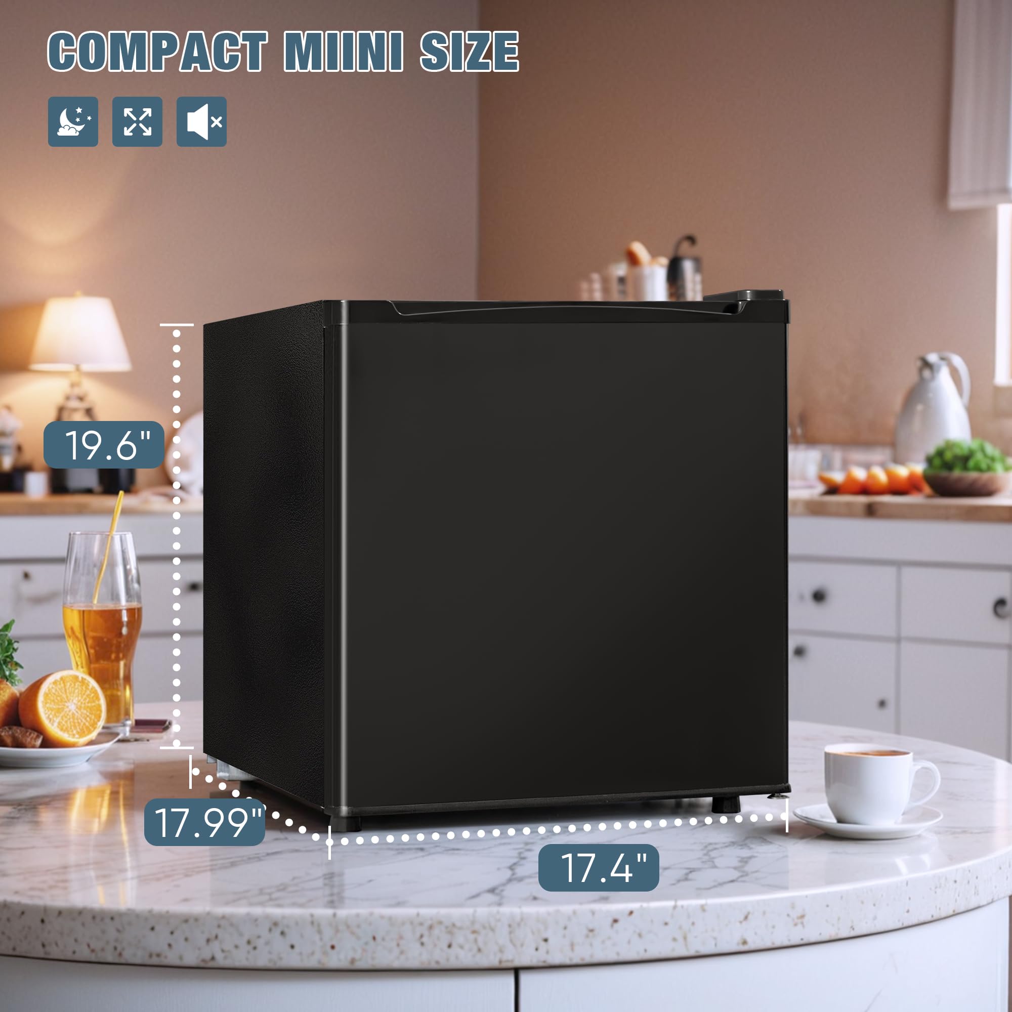 Manastin 1.7 Cu.Ft Mini Fridge with Freezer, Low Noise Compact Refrigerator, Adjustable Thermostat, Energy Saving, Stylish Small Fridge for Bedroom, Office, Dorm, Hotel. (Stylish Black)