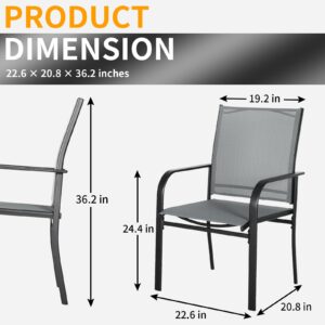 Betterland 4 Piece Patio Textilene Dining Chairs, Outdoor Metal Dining Chair Set of 4, Chair for Indoor & Outdoor Dining Table Garden Backyard Bistro Furniture, Grey