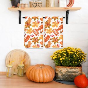 JarThenaAMCS Fall Leaves Kitchen Towels Watercolor Maple Leaves Dish Towels 18 x 28 Inch Autumn Hand Drying Tea Towels for Thanksgiving Cooking Baking Cleaning Wipe, Set of 2