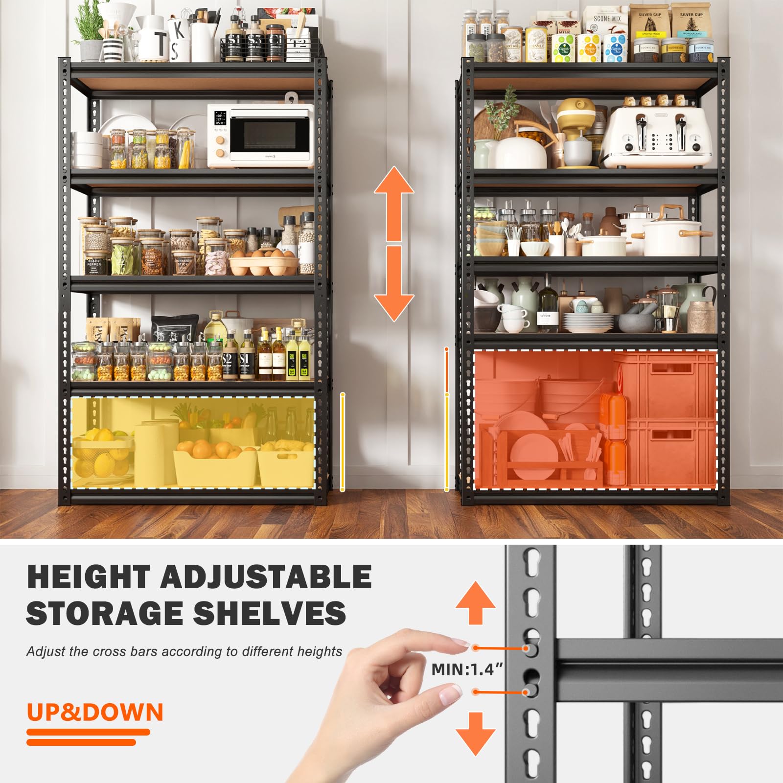 REIBII Storage Shelves 5 Tier Garage Shelving Load 1520LBS Garage Storage Shelves, Shelving Units and Storage Adjustable Heavy Duty Shelving Utility Rack Shelf for Pantry 59.8" H x 27.6" W x 11.8" D