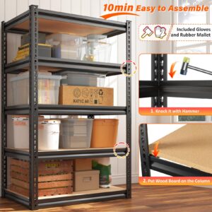 REIBII Storage Shelves 5 Tier Garage Shelving Load 1520LBS Garage Storage Shelves, Shelving Units and Storage Adjustable Heavy Duty Shelving Utility Rack Shelf for Pantry 59.8" H x 27.6" W x 11.8" D