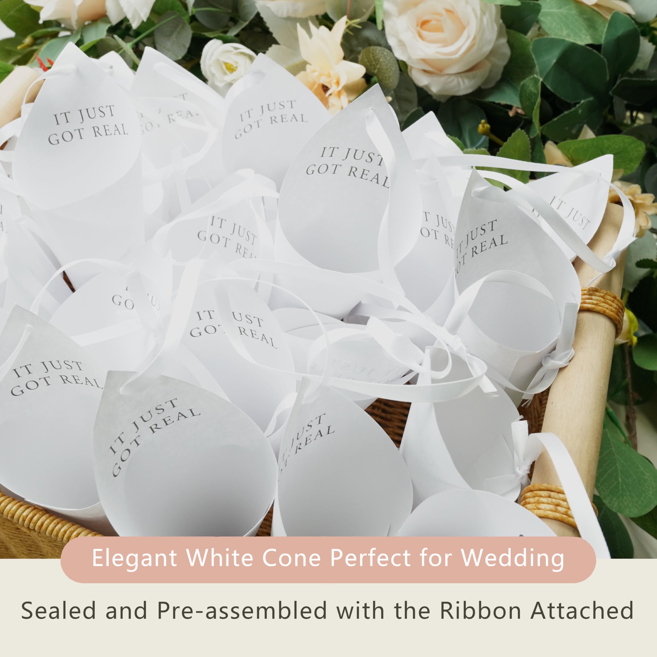 RainbowPana 30 Pack Pre-assembled Biodegradable Confetti with Hanging Cones | Cones & Ribbon + Dried Flower Petals | Wedding Confetti, Dried Real Flower Petals | Wedding Send-Off Ideas