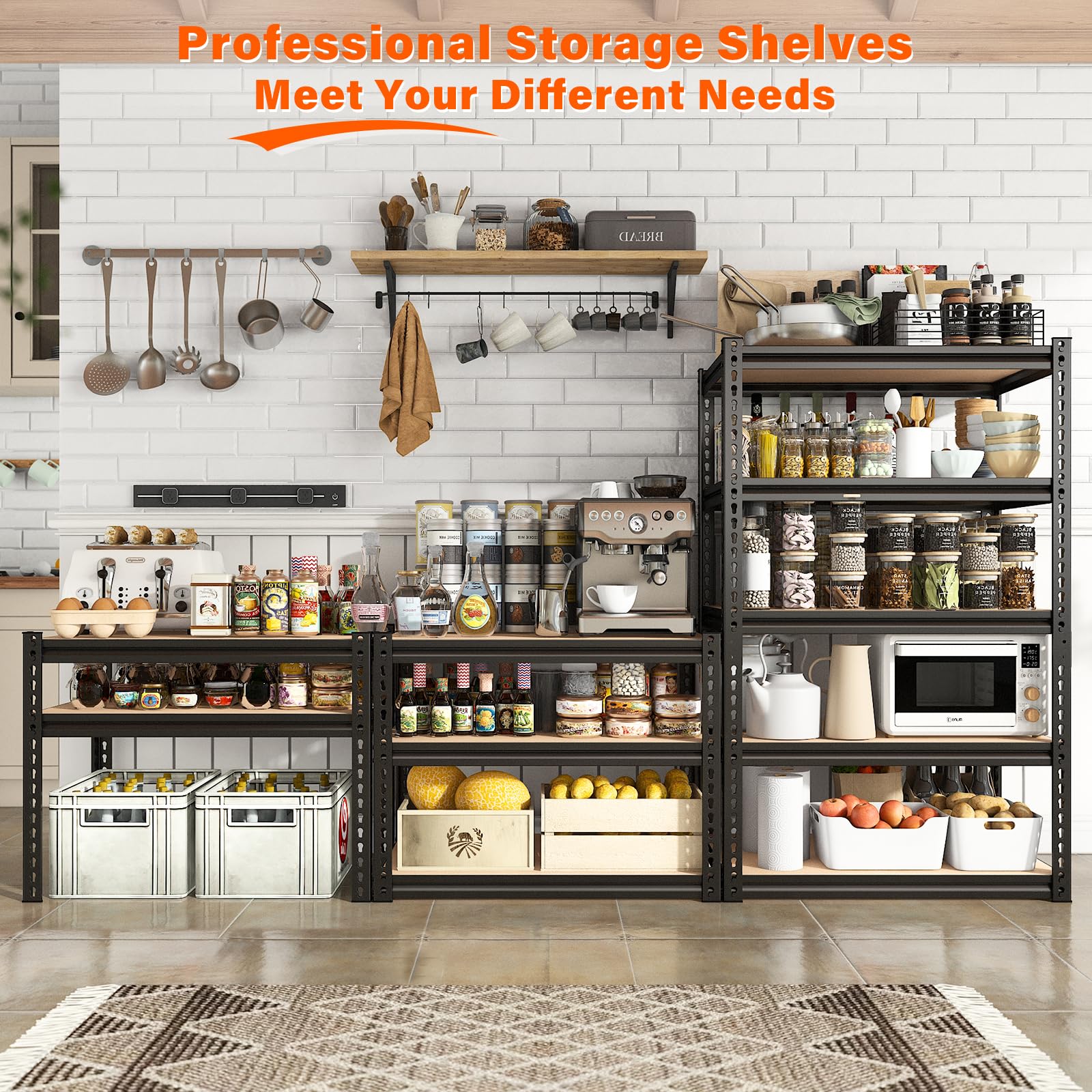 REIBII Storage Shelves 5 Tier Garage Shelving Load 1520LBS Garage Storage Shelves, Shelving Units and Storage Adjustable Heavy Duty Shelving Utility Rack Shelf for Pantry 59.8" H x 27.6" W x 11.8" D