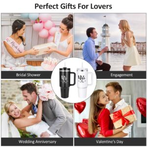 Mr & Mrs Tumblers, Mr and Mrs EST 2024 Stainless Steel Insulated Tumbler Set with Straw & Handle, 30 oz Travel Mug Tumbler for Couples Engagement Wedding Gifts, Cups for Bridal Shower Anniversary