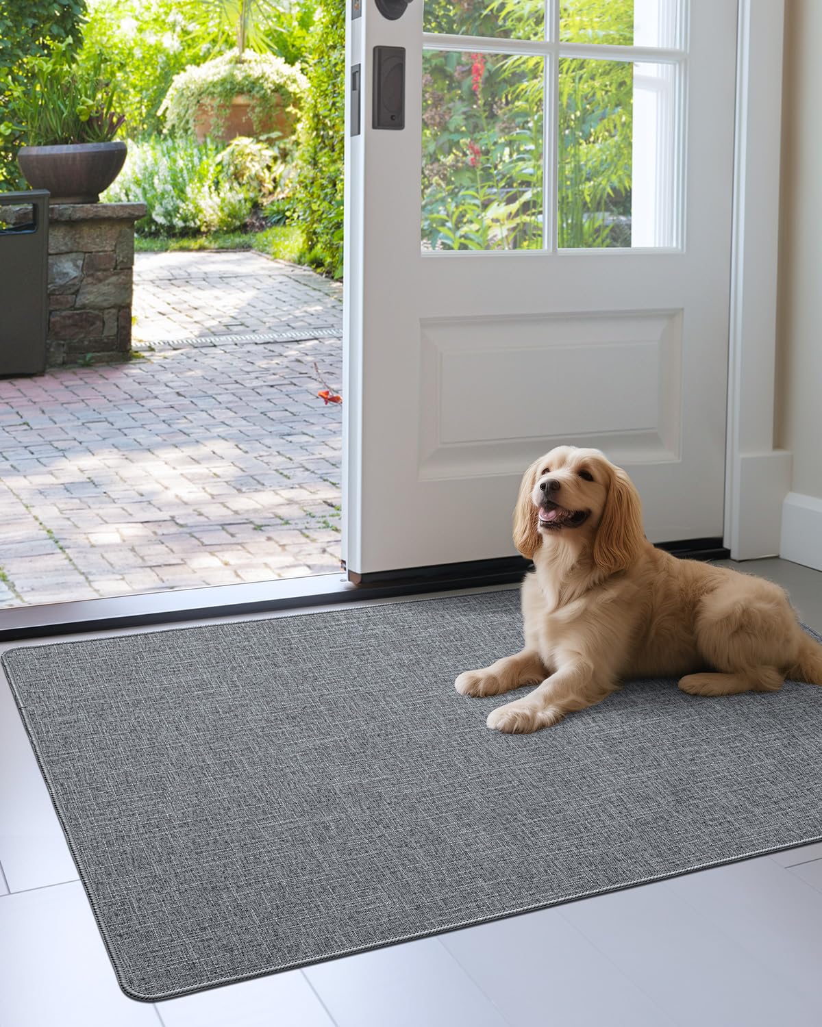 LUMI Large Indoor Door Mat, 36"x59" Non Slip Rubber Backing Entrance Mat, Easy Clean Low Profile Ultra Thin Entryway Mat for Inside House, Patio, Grey