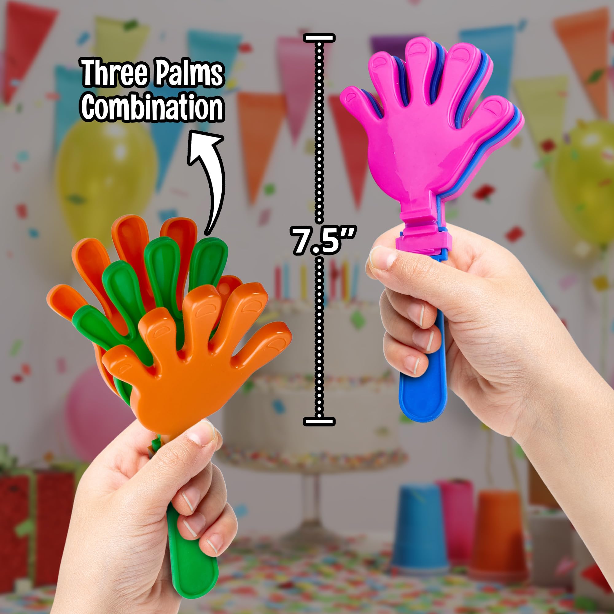 Playbees Colorful Hand Clappers - 24 Pack - 7" Noisemakers for Ultimate Party Fun - Sporting Spectacles, Birthday Extravaganzas, and Graduation Celebrations