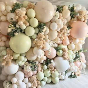 Pastel Green and Yellow Balloon Garland Arch kit - All Double Stuffed Balloons with Blush Pink Cream Grey Balloons for Birthday Baby Shower Bridal Shower Wedding Party