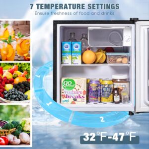 Manastin 1.7 Cu.Ft Mini Fridge with Freezer, Low Noise Compact Refrigerator, Adjustable Thermostat, Energy Saving, Stylish Small Fridge for Bedroom, Office, Dorm, Hotel. (Stylish Black)