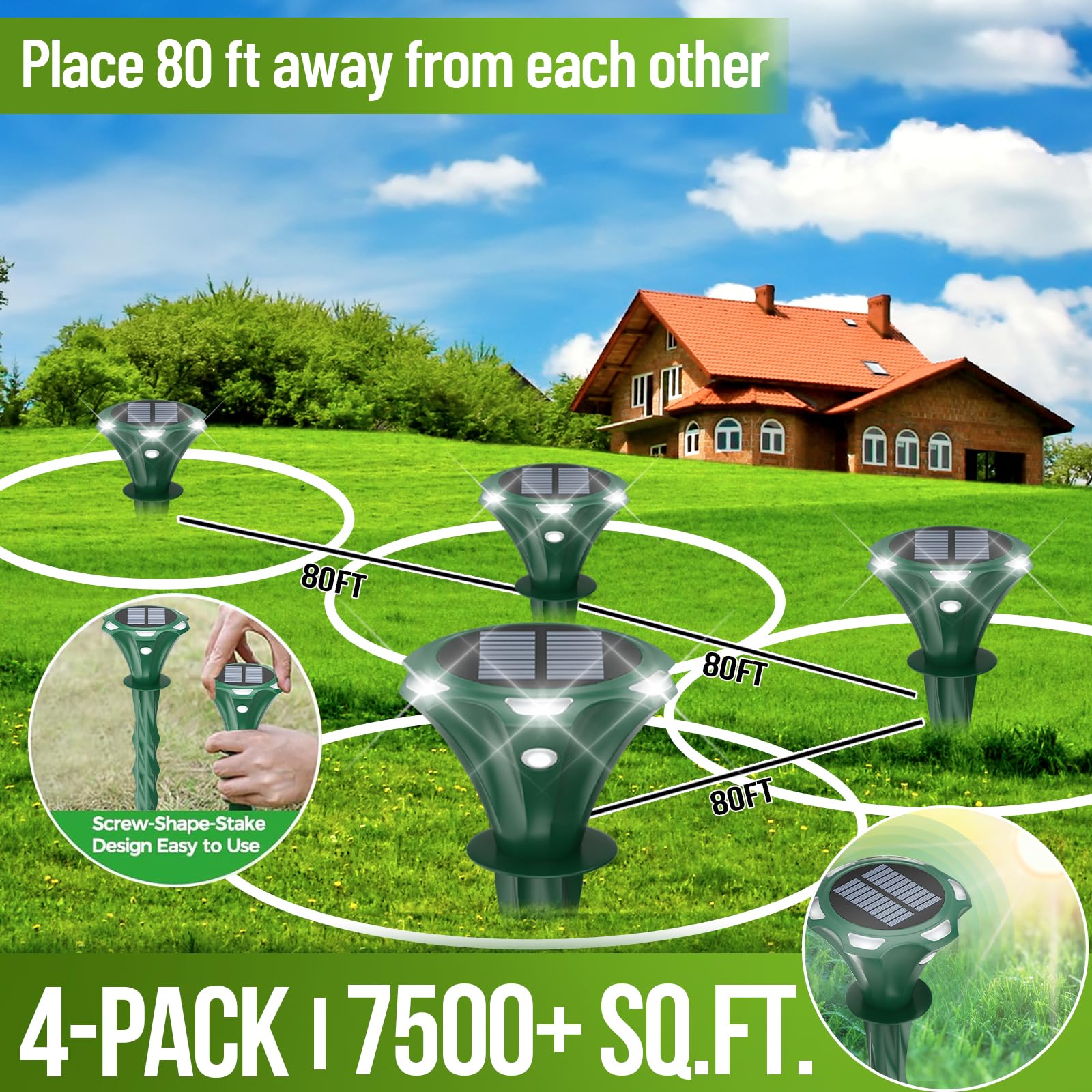 Pack of 2 Solar Mole Repellent Sonic Gopher Repellent Vole Chaser Mole Deterrent Sonic Spikes Rodent Repellent Ultrasonic Pest Control Outdoor Keep Moles Out of Yard Lawn