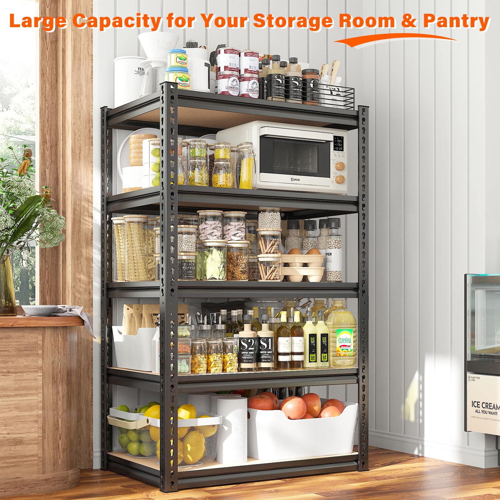 REIBII Storage Shelves 5 Tier Garage Shelving Load 1520LBS Garage Storage Shelves, Shelving Units and Storage Adjustable Heavy Duty Shelving Utility Rack Shelf for Pantry 59.8" H x 27.6" W x 11.8" D