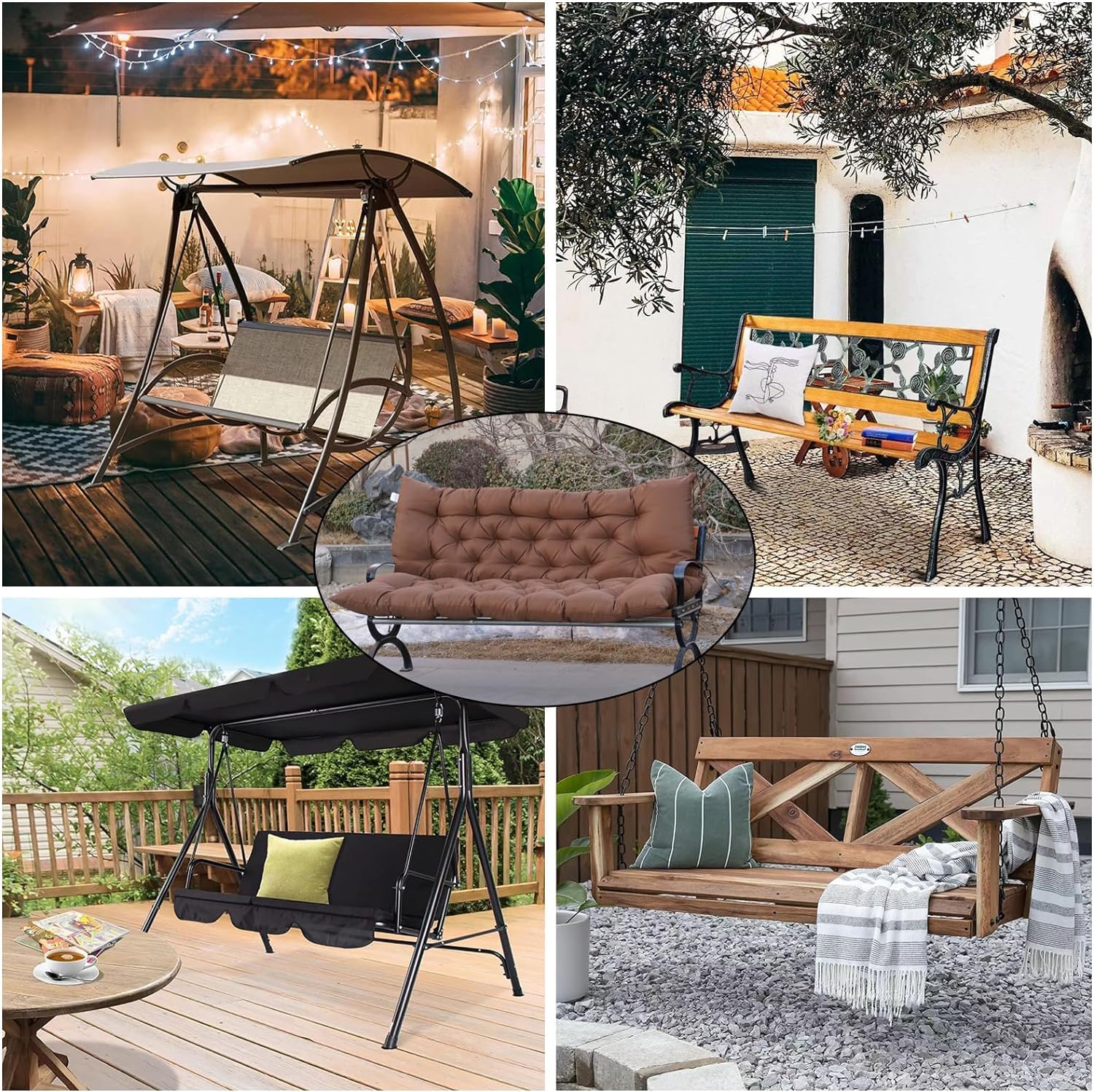 LCYY.TG Porch Swing Cushions, Outdoor 3 Seats Swing Cushion Replacement Pad with Backrest, Waterproof Bench Cushion with Ties, for Porch,Garden,Backyard Furniture Patio Lounger (Coffee 60 * 40 in)