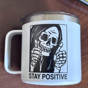 EXIGENT Funny Stay Positive Skull Coffee Tea Cup Mug Collectible 14Oz Ounces Birthday Gifts Decorations (SKULL)