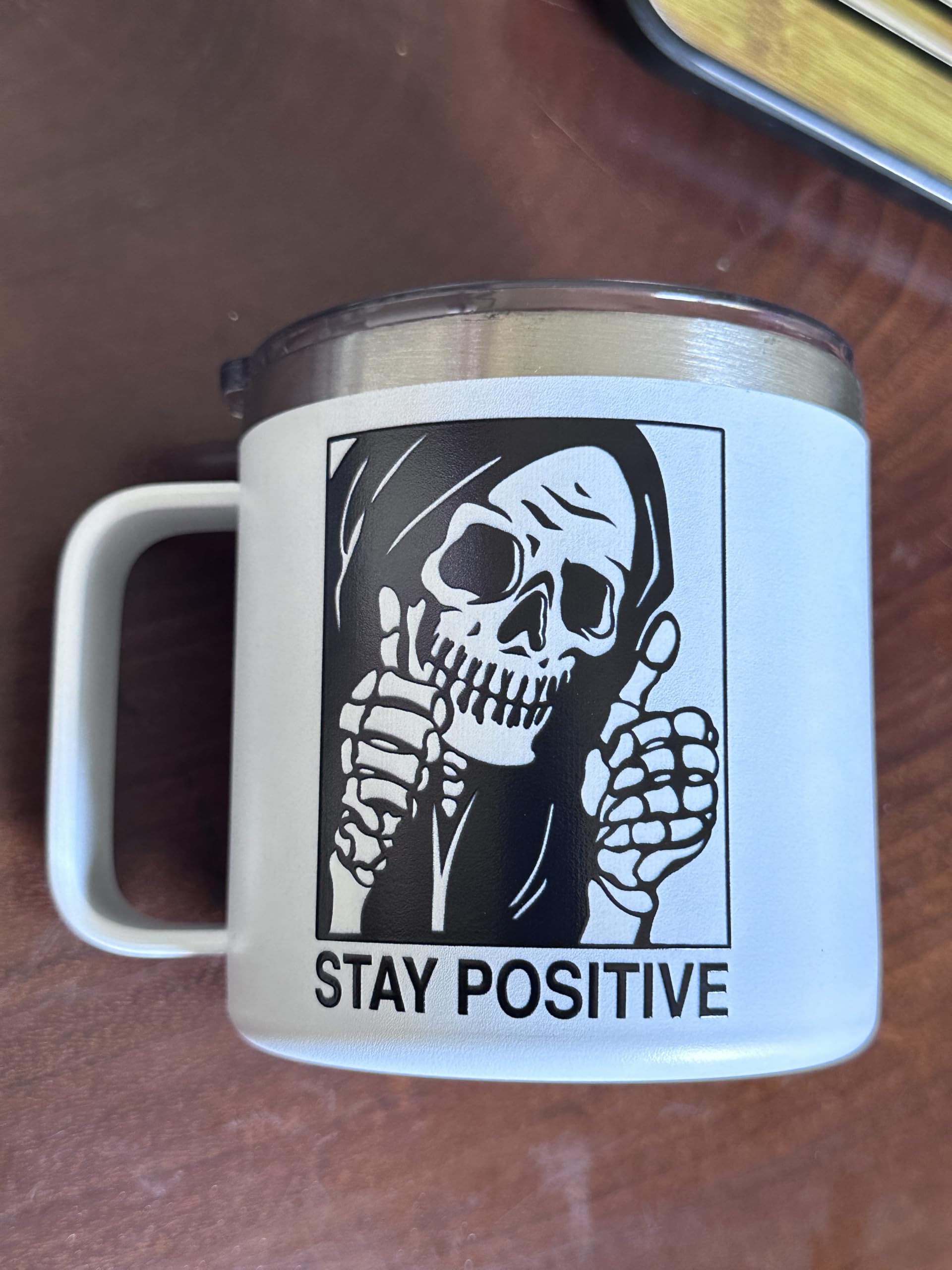 EXIGENT Funny Stay Positive Skull Coffee Tea Cup Mug Collectible 14Oz Ounces Birthday Gifts Decorations (SKULL)