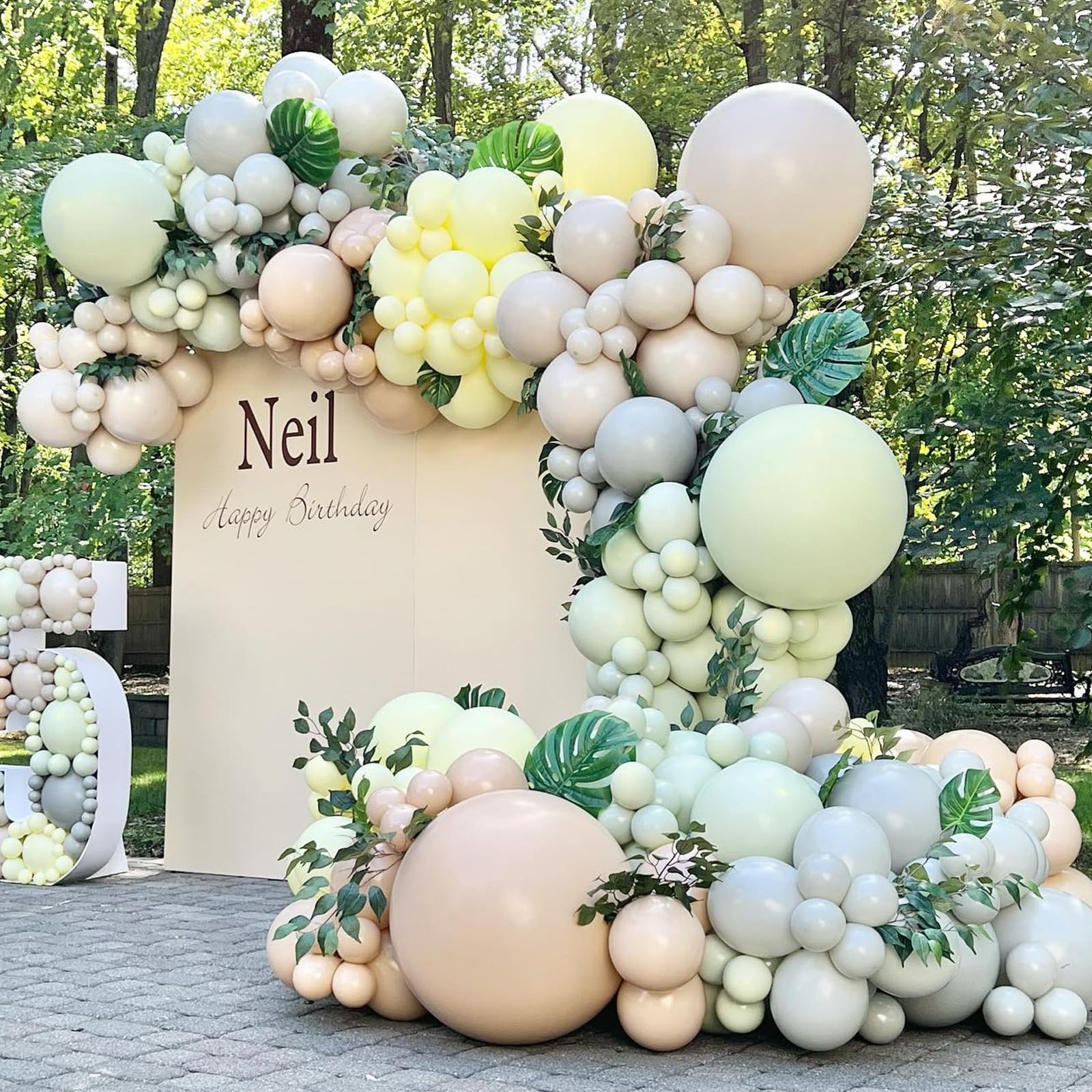 Pastel Green and Yellow Balloon Garland Arch kit - All Double Stuffed Balloons with Blush Pink Cream Grey Balloons for Birthday Baby Shower Bridal Shower Wedding Party