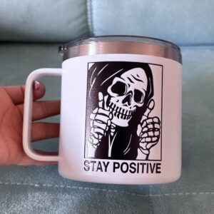 EXIGENT Funny Stay Positive Skull Coffee Tea Cup Mug Collectible 14Oz Ounces Birthday Gifts Decorations (SKULL)