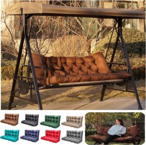 lcyy.tg porch swing cushions, outdoor 3 seats swing cushion replacement pad with backrest, waterproof bench cushion with ties, for porch,garden,backyard furniture patio lounger (coffee 60 * 40 in)