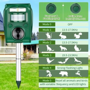 Qualirey Animal Repellers Solar Deterrent Devices Green Waterproof Ultrasonic Deer Repellents with Motion Sensor Flashing Light for Garden Farm House Drive Cat Dog Bird Coyote Skunk(Green)