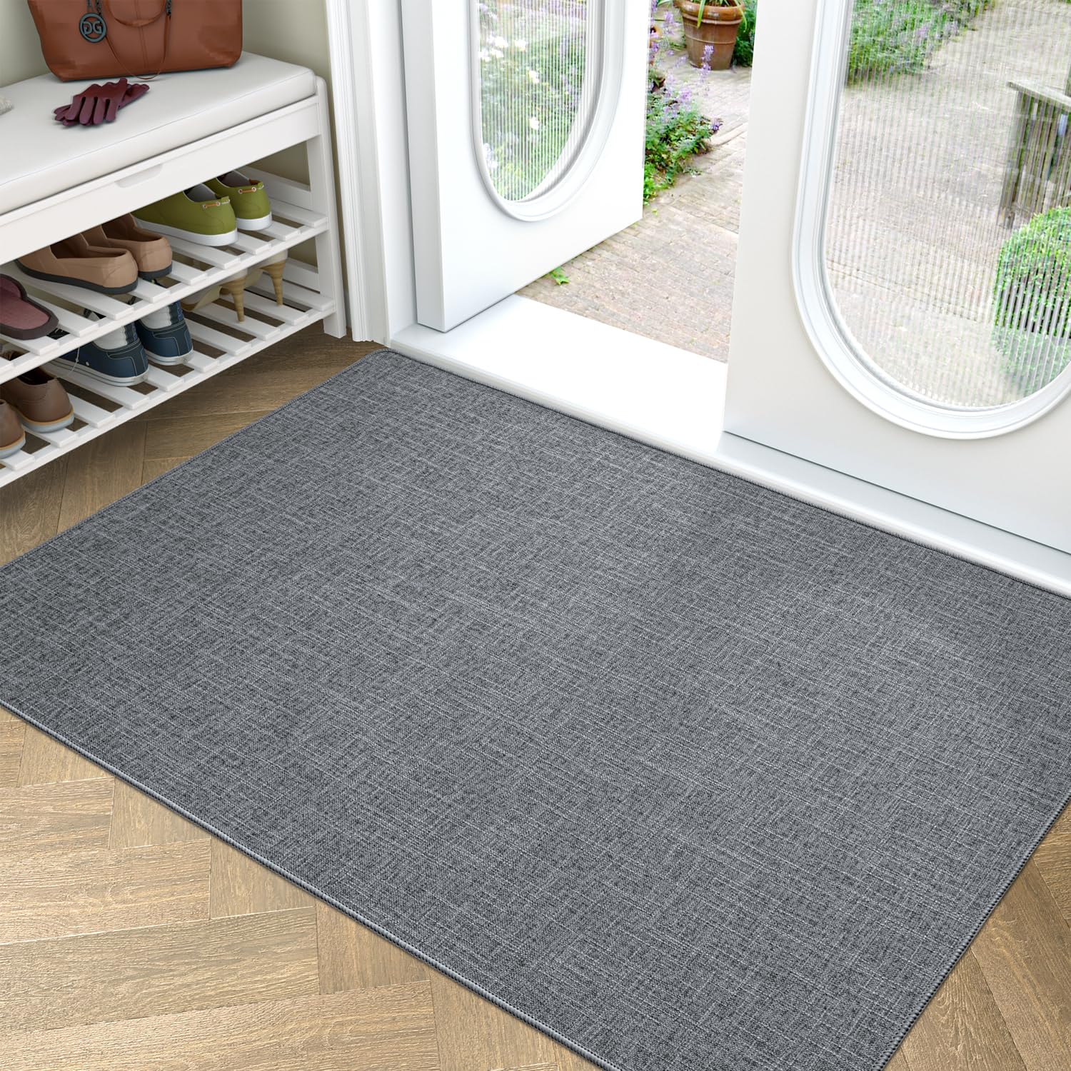 LUMI Large Indoor Door Mat, 36"x59" Non Slip Rubber Backing Entrance Mat, Easy Clean Low Profile Ultra Thin Entryway Mat for Inside House, Patio, Grey