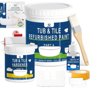 xudoai bathtub refinishing kit gloss white 21.5oz tub paint reglazing, tub and tile refinishing kit with tools, tub and tile paint for bathroom/kitchen/shower/porcelain/sink/ceramic