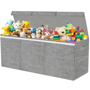 extra large toy box, toy storage organizer with lid, oxford fabric collapsible sturdy toy chest bins baskets for livingroom,playroom, nursery, bedroom, closet (light grey)