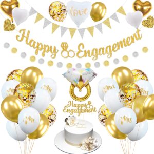 banballon engagement party decorations gold and white banner balloons cake toppers mrs and mr balloons decorations for engagement theme party wedding bridal party decorations supplies (style 01)