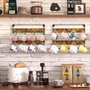 coffee mug holder wall mounted - coffee cup holder with 16 mug hooks, rustic wood coffee mug organizer hanger display shelf for wall mount, coffee mug rack for kitchen, home, coffee bar, office