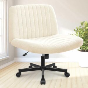 neo chair criss cross chair, armless legged office desk chair, with wheels swivel modern ergonomic vanity fabric adjustable wide comfy computer task chairs for home office (beige)