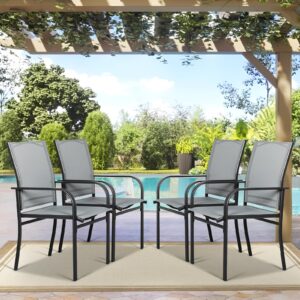 Betterland 4 Piece Patio Textilene Dining Chairs, Outdoor Metal Dining Chair Set of 4, Chair for Indoor & Outdoor Dining Table Garden Backyard Bistro Furniture, Grey