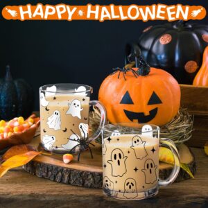 RimCereal 4 PCS Halloween Ghosts Glass Coffee Mugs with Handle Spooky Iced Coffee Cup Halloween Home Decor Cute Halloween Gifts Halloween Spooky Cups, 12oz