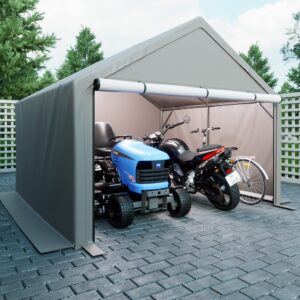 EDWINENE Carport, 10x10 FT Portable Outdoor Storage Garage, Heavy Duty Storage Garage Shed with Roll-up Doors Shelter for Garden Tool, Lawn Mower, Motorcycleand, Bike (10x10FT Gray)