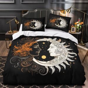 ERGTT Moon and Sun Quilt Cover Comforter Covers 3D Print Cartoon Color Duvet Cover for Boys Girls with Pillow Cases with Zipper Closure Bedding Set Soft Microfiber 3 Pieces Twin（173x218cm）, Style-9