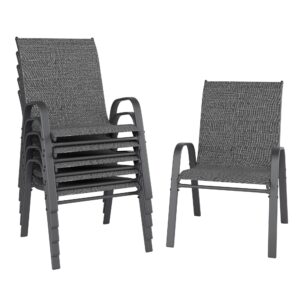 redpick patio chairs set of 6, outdoor dining chairs stackable for all weather, breathable metal modern outside furniture chair for pool side, garden, backyard deck, dark grey