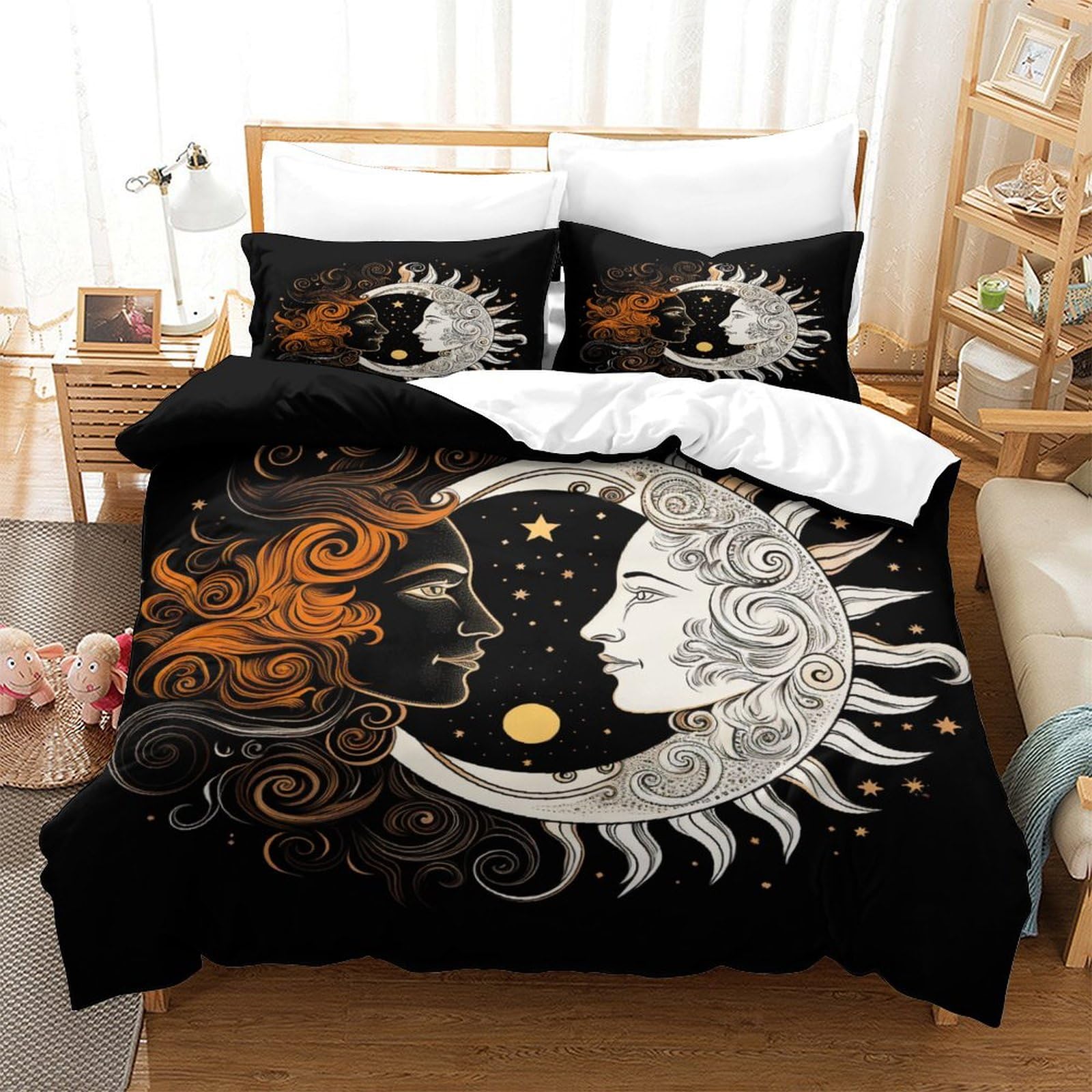 ERGTT Moon and Sun Quilt Cover Comforter Covers 3D Print Cartoon Color Duvet Cover for Boys Girls with Pillow Cases with Zipper Closure Bedding Set Soft Microfiber 3 Pieces Twin（173x218cm）, Style-9