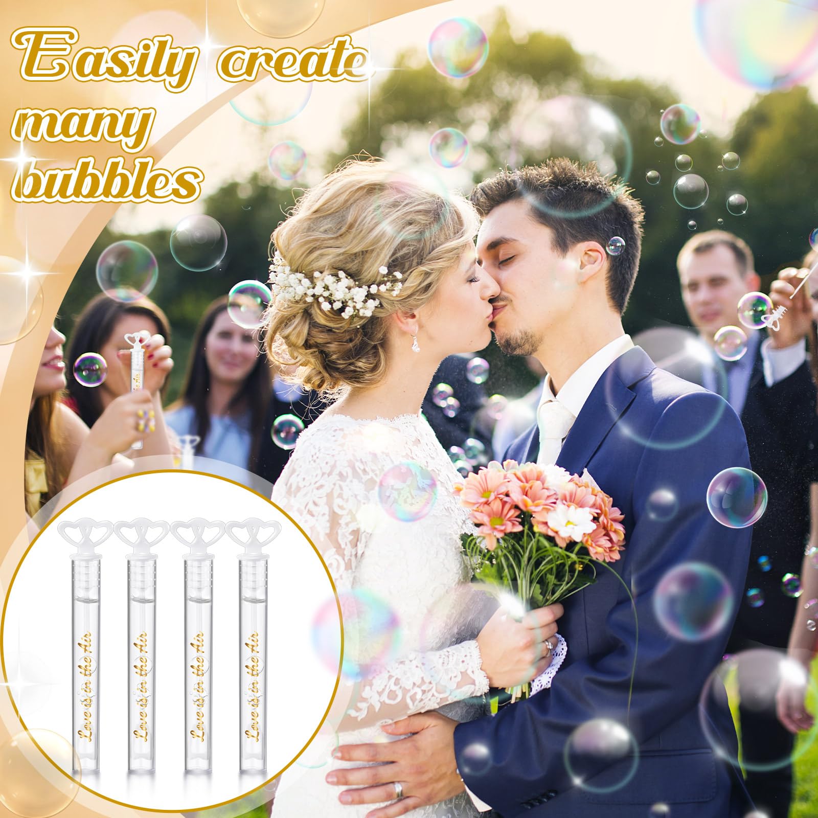 PullCrease 150 Pcs Bubble Wands Bulk for Wedding Party Mini Heart Wand with Bubble Solution for Wedding Bridal Showers Valentine Anniversary Graduation Birthday Supplies(White,Love)