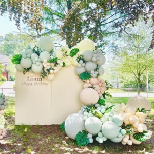 Pastel Green and Yellow Balloon Garland Arch kit - All Double Stuffed Balloons with Blush Pink Cream Grey Balloons for Birthday Baby Shower Bridal Shower Wedding Party