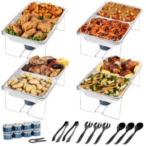 4 full size (for price of 3) disposable buffet set with spoons and forks, non-stick aluminum, premium chafing dish set for events, parties, catering