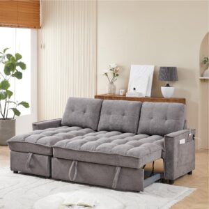 lunhung 78" L-Shaped Sofa,Reversible Sleeper Sectional Sofa with Pull-Out Bed,Comfy Tufted Sectional Couch with USB Port,Storage Chaise&Side Pocket,Furniture Set for Living Room,Small Space