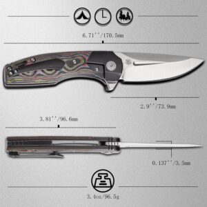 KANSEPT Cassowary Premium Pocket Folding Knives for Men EDC Pocket Knife 2.9'' Satin CPM S35VN Blade Excellent Folding Knife with Black Stonewashed Titanium + 80S Camo Carbon Fiber Handle EDC K2065B1