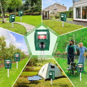 Qualirey Animal Repellers Solar Deterrent Devices Green Waterproof Ultrasonic Deer Repellents with Motion Sensor Flashing Light for Garden Farm House Drive Cat Dog Bird Coyote Skunk(Green)