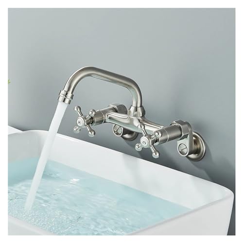 Antique Brass Bathroom Kitchen Faucet Long Spout Bathtub Faucet Mixer in The Bathroom Wall Faucet Dual Handle Washbasin Tap,Basin Faucet