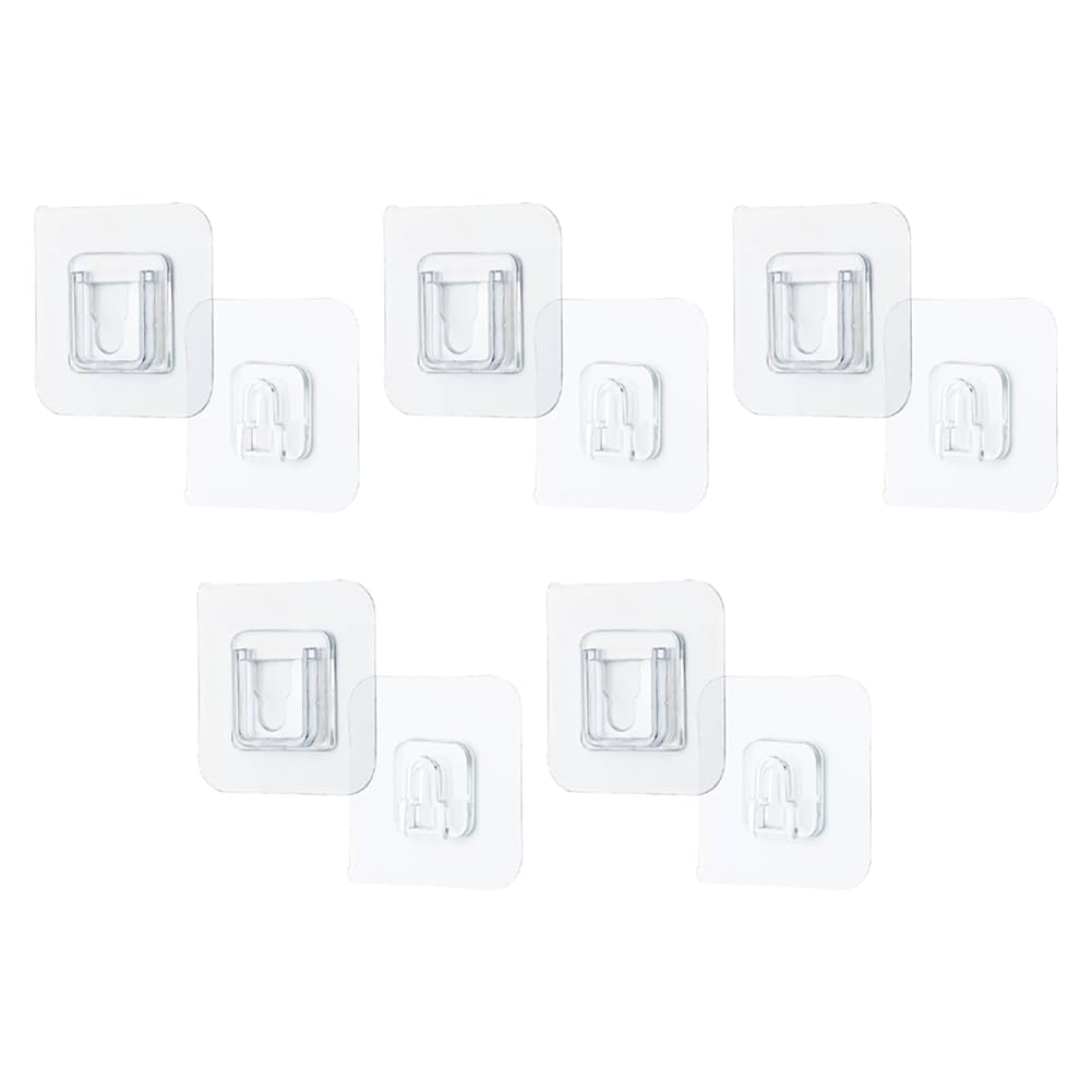 Clear Double-Sided Adhesive Wall Hooks - 10-Piece Mounted Door Hanger Kit - No Drill Sticker Hangers with Suction Cup for Bathroom, Kitchen