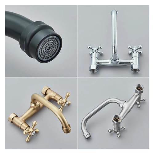 Antique Brass Bathroom Kitchen Faucet Long Spout Bathtub Faucet Mixer in The Bathroom Wall Faucet Dual Handle Washbasin Tap,Basin Faucet