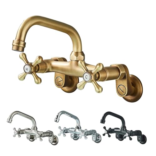 Antique Brass Bathroom Kitchen Faucet Long Spout Bathtub Faucet Mixer in The Bathroom Wall Faucet Dual Handle Washbasin Tap,Basin Faucet