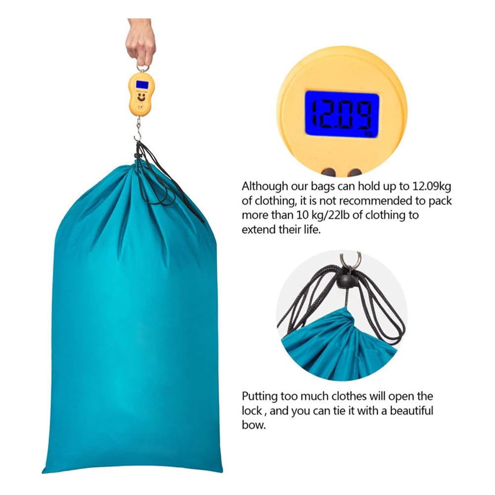 QKDS Laundry Bag with Cord Closure, 2pcs Travel Drawstring Laundry Bags, Foldable Lightweight Laundry Bags Polyester Storage Bag for Home and Dorm Camping Travel(Blue and Grey)