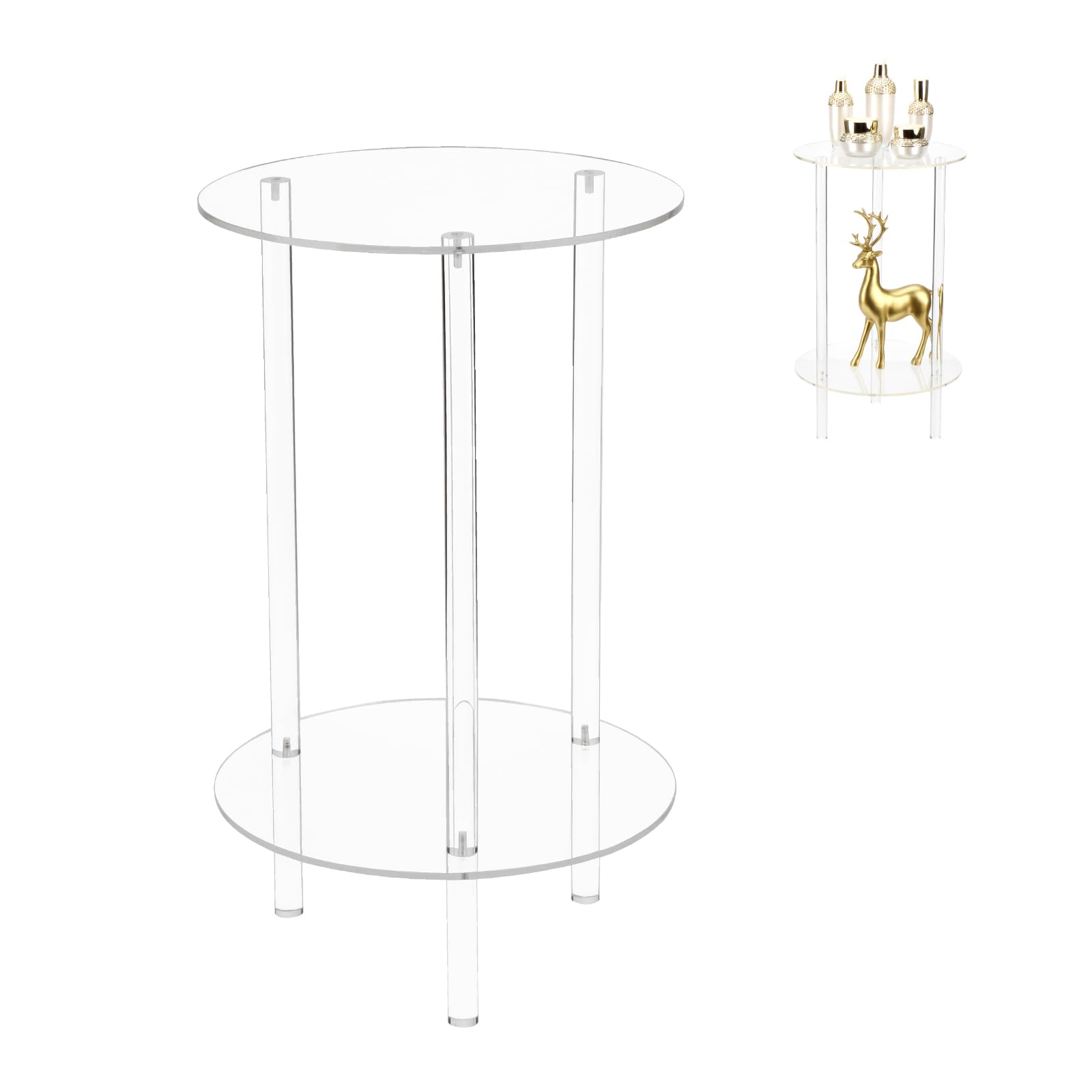 YINSHCO Acrylic Detachable End Table, Round Acrylic Coffee Table, 2 Tier Multifuntional Clear Nightstand End Table for Small Spaces, Detachable Beside Table for Living Room, Bedroom, Study Room, 12"