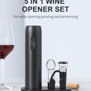 VGY Rechargeable Electric Wine Opener, 5 in 1 set with Automatic Electric Wine Bottle Corkscrew Opener, Foil Cutter, Vacuum Stopper, Wine Pourer and Storage Charging Stand