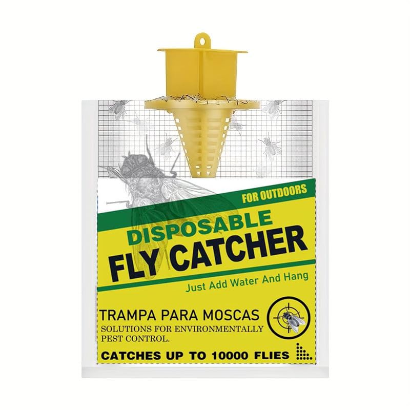 Outdoor Fly Traps 8 Pack with Adjustable Hanging Strings (8 PCS), Disposable Hanging Fly Traps with Natural Pre-Baited Bags | Effective Fly Killer for Backyard, Patio, Park or Farm Yellow