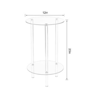 YINSHCO Acrylic Detachable End Table, Round Acrylic Coffee Table, 2 Tier Multifuntional Clear Nightstand End Table for Small Spaces, Detachable Beside Table for Living Room, Bedroom, Study Room, 12"